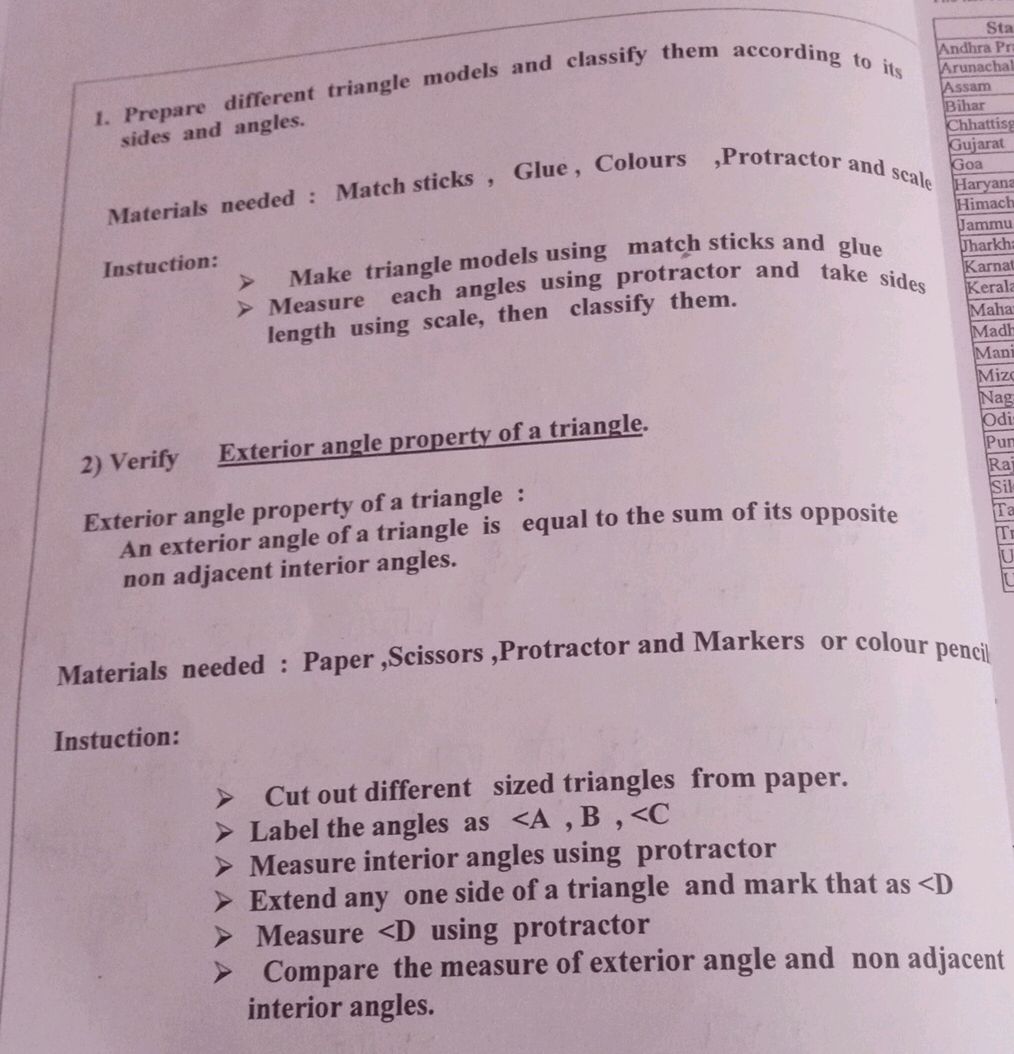 1. Prepare different triangle models and | StudyX