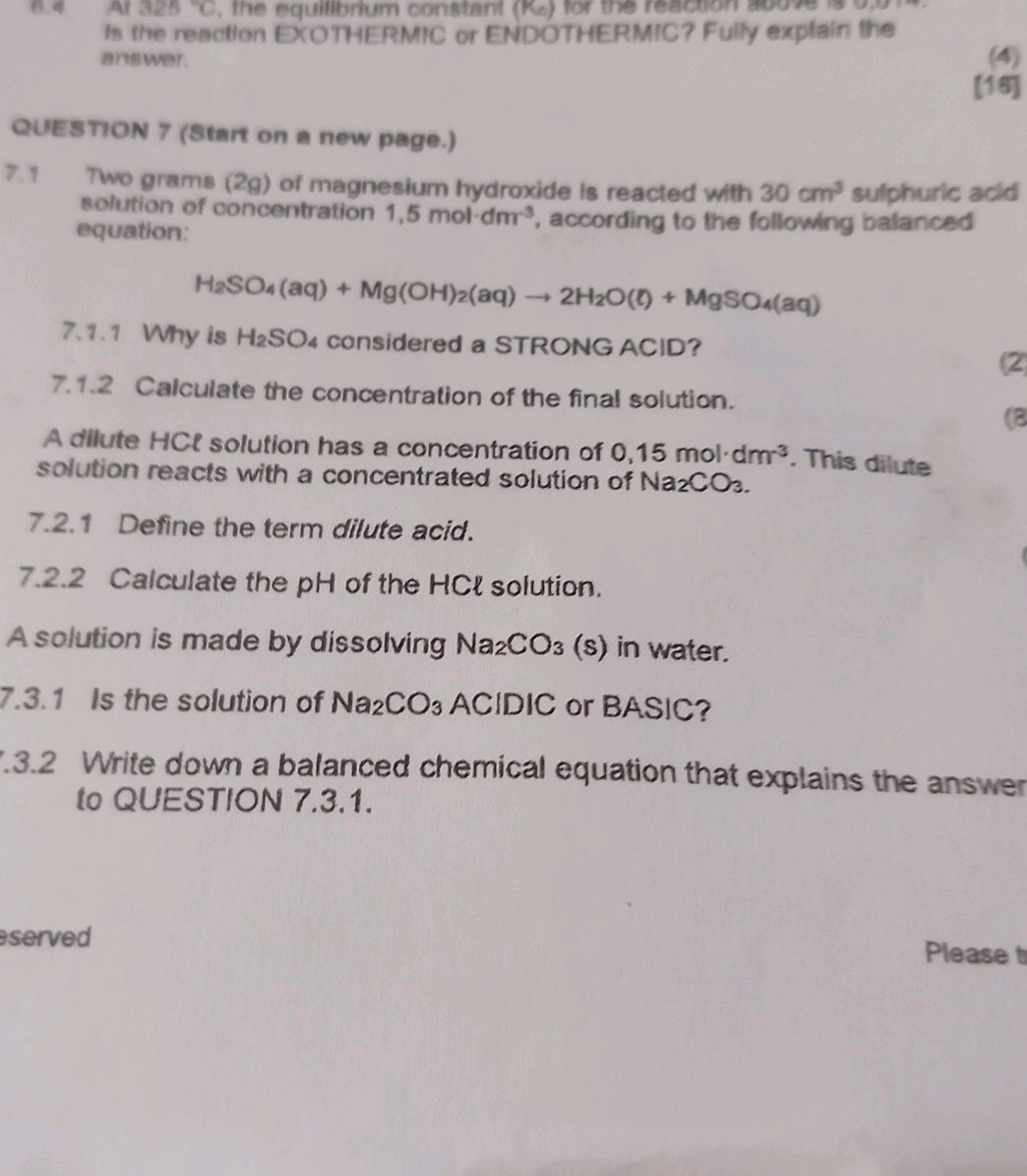 At 325 °C, the equilibrium constant (Ke) for | StudyX