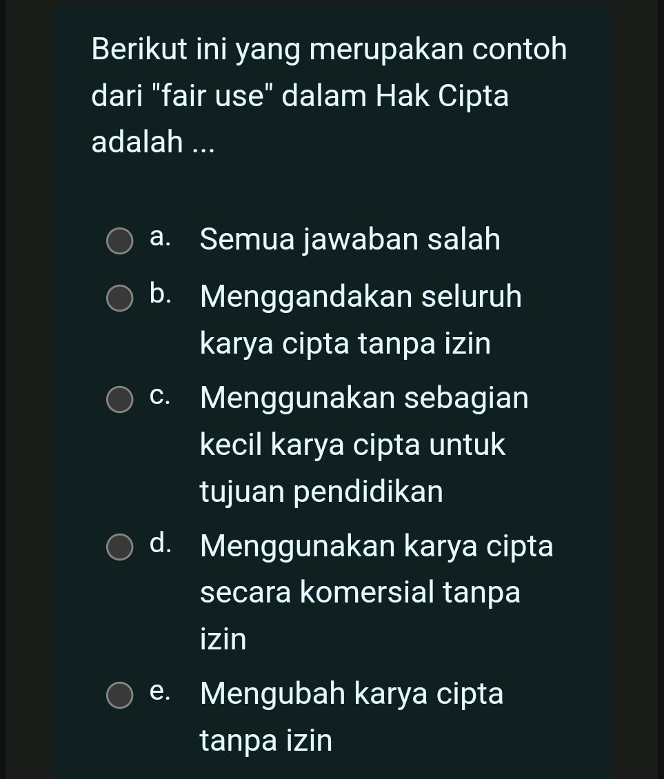 Berikut ini yang merupakan contoh dari "fair | StudyX