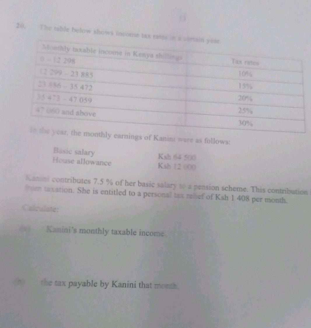 20. The table below shows income tax rates | StudyX