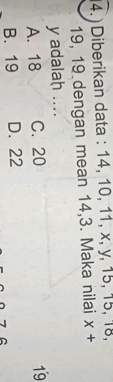 14. Diberikan data : 14, 10, 11, x, y, 15, | StudyX