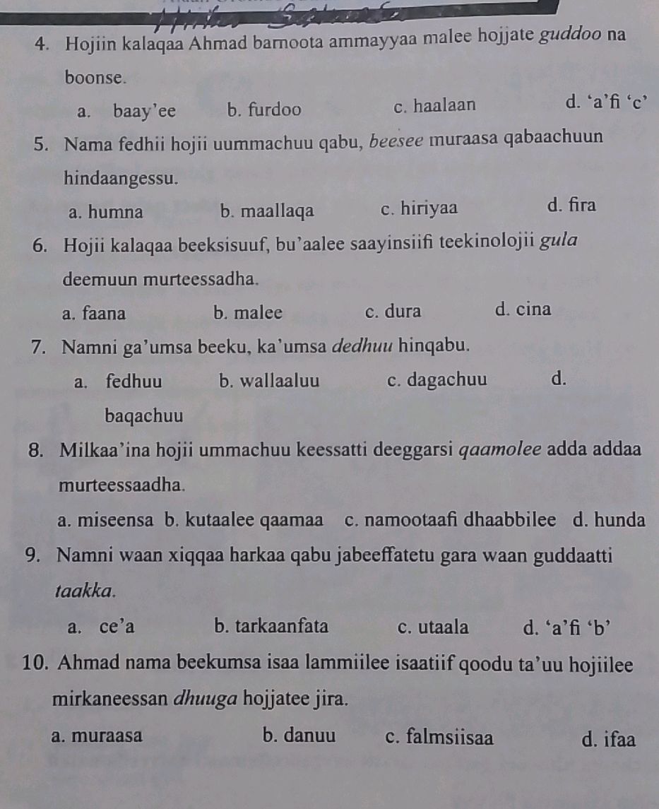 4. Hojiin kalaqaa Ahmad barnoota ammayyaa | StudyX