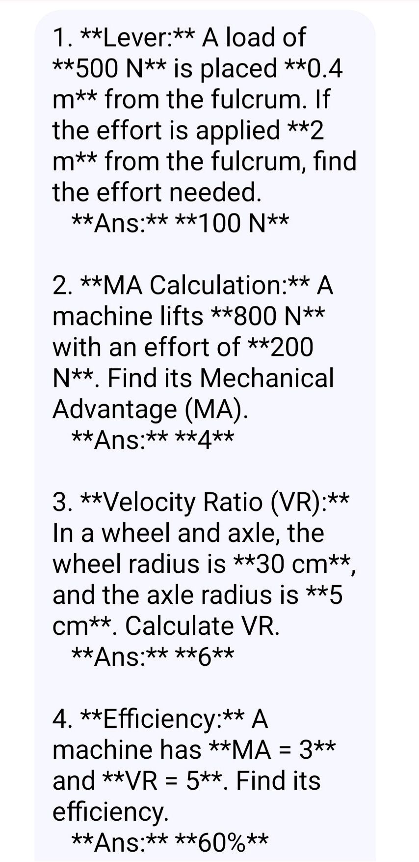 1. **Lever:** A load of **500 N** is placed | StudyX