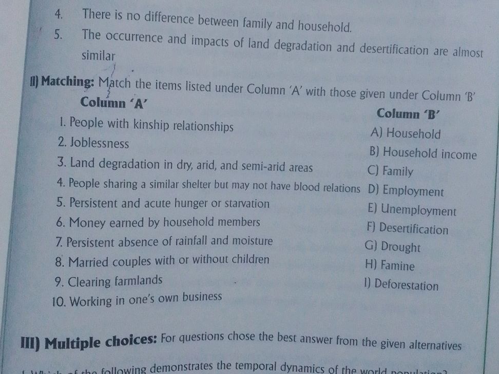 II) Matching: Match the items listed under | StudyX