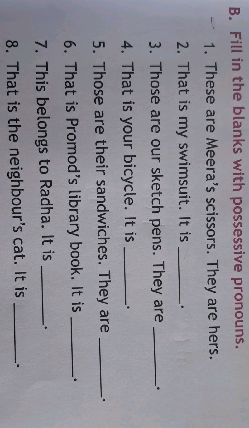 B. Fill in the blanks with possessive | StudyX