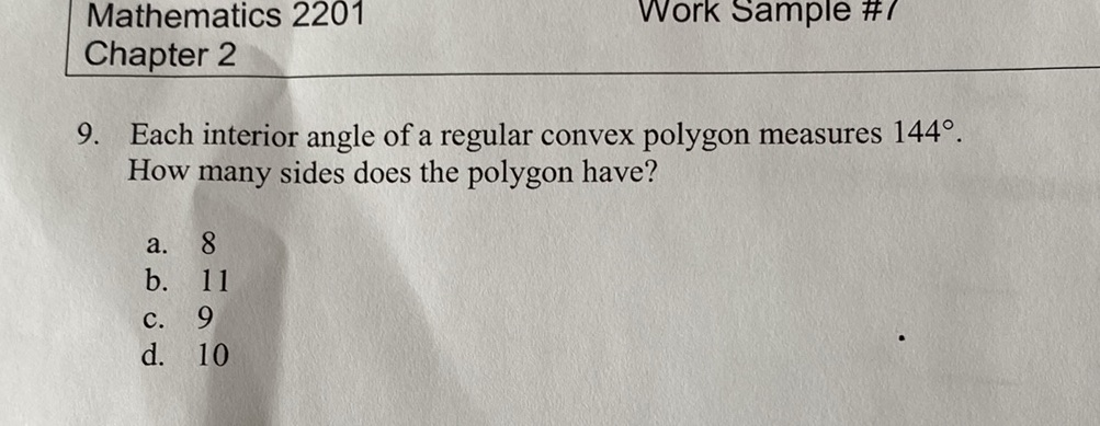 9. Each interior angle of a regular convex | StudyX