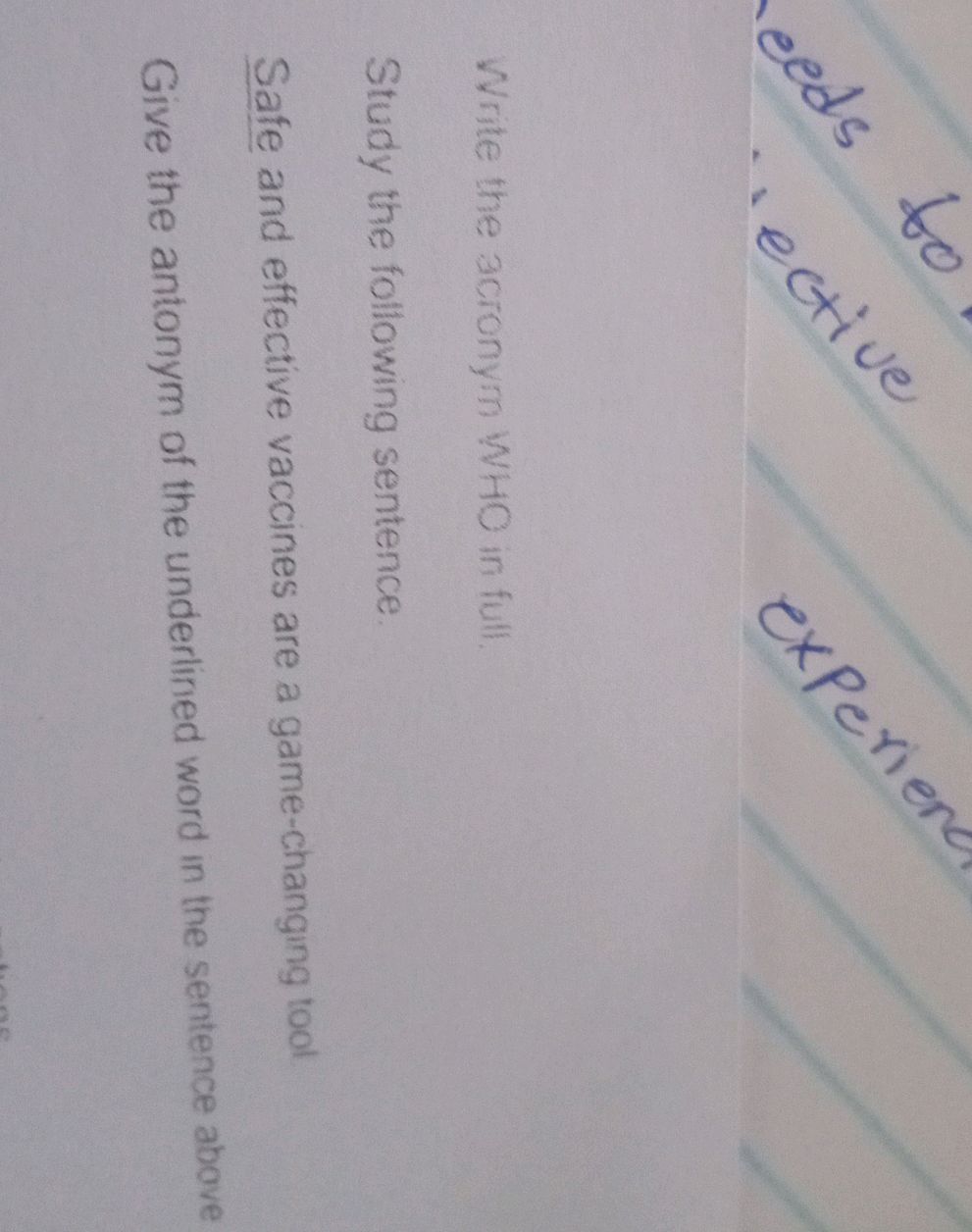 Write the acronym WHO in full. Study the | StudyX