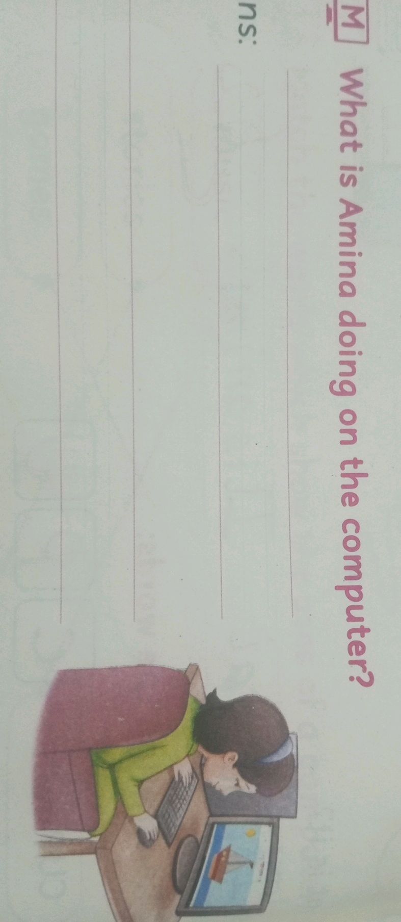 What is Amina doing on the computer? | StudyX