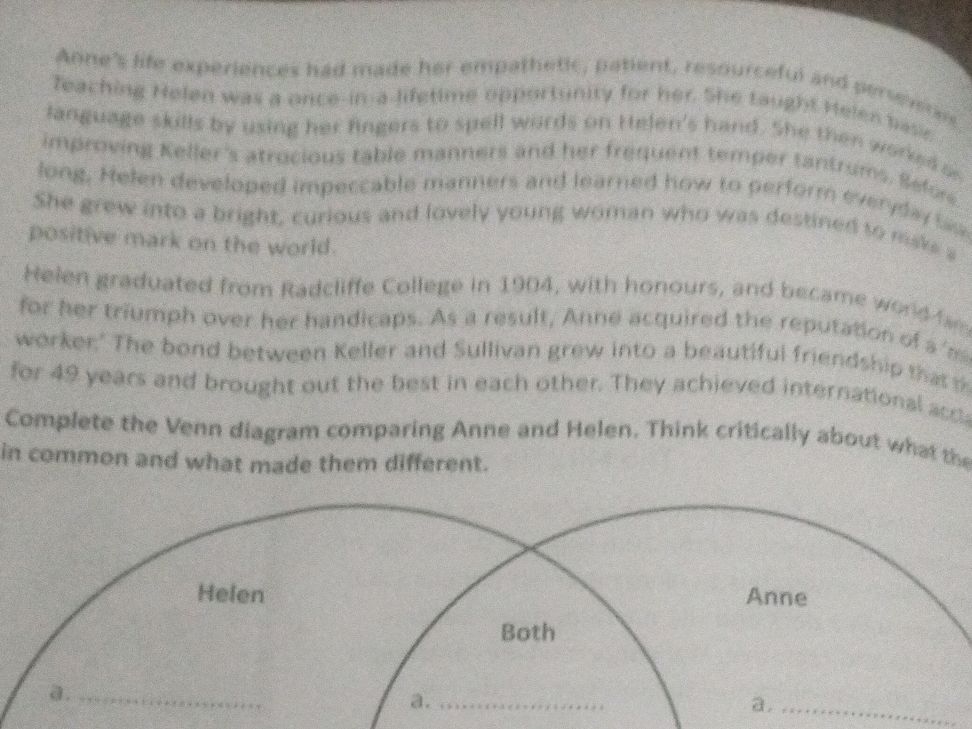 Complete the Venn diagram comparing Anne and | StudyX
