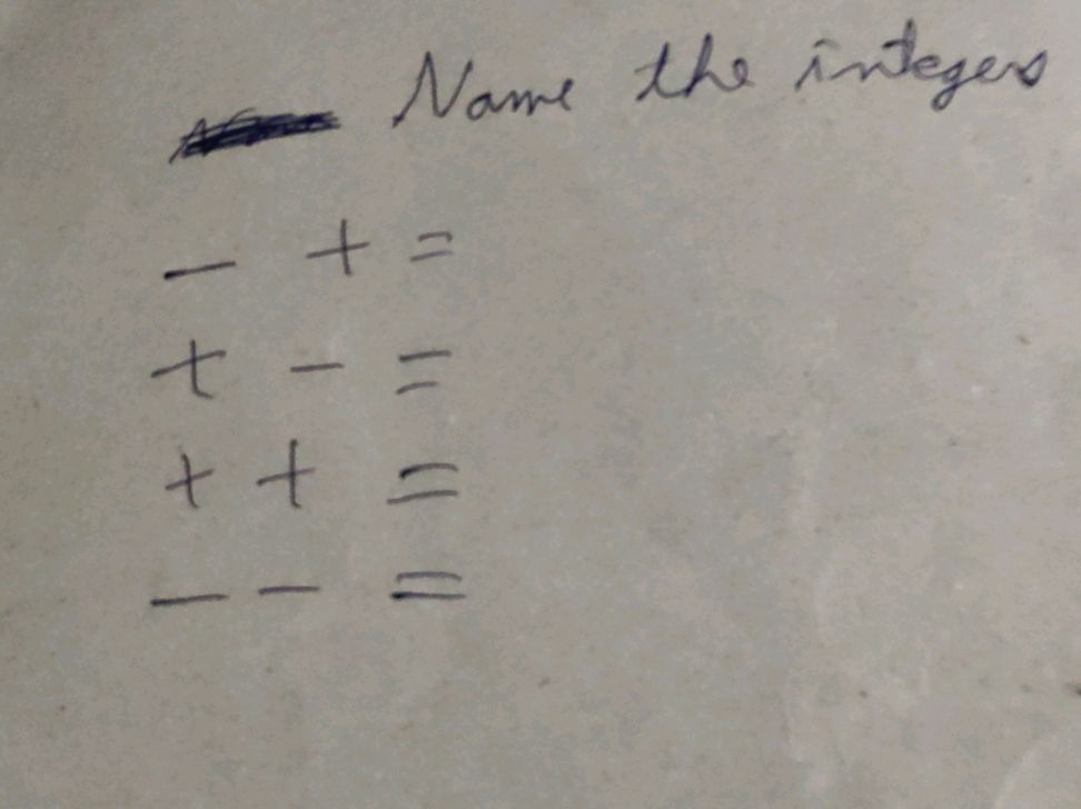 Name the integers - += + - = + + = - | StudyX
