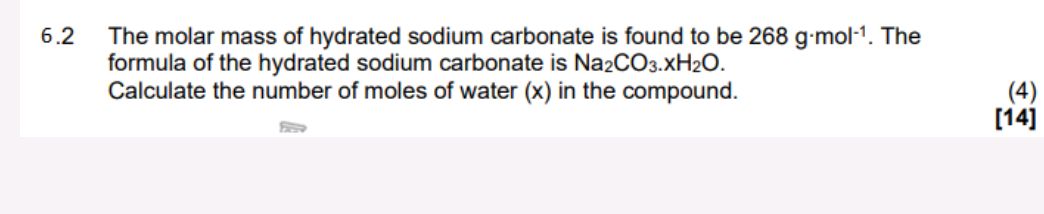 6.2 The molar mass of hydrated sodium | StudyX