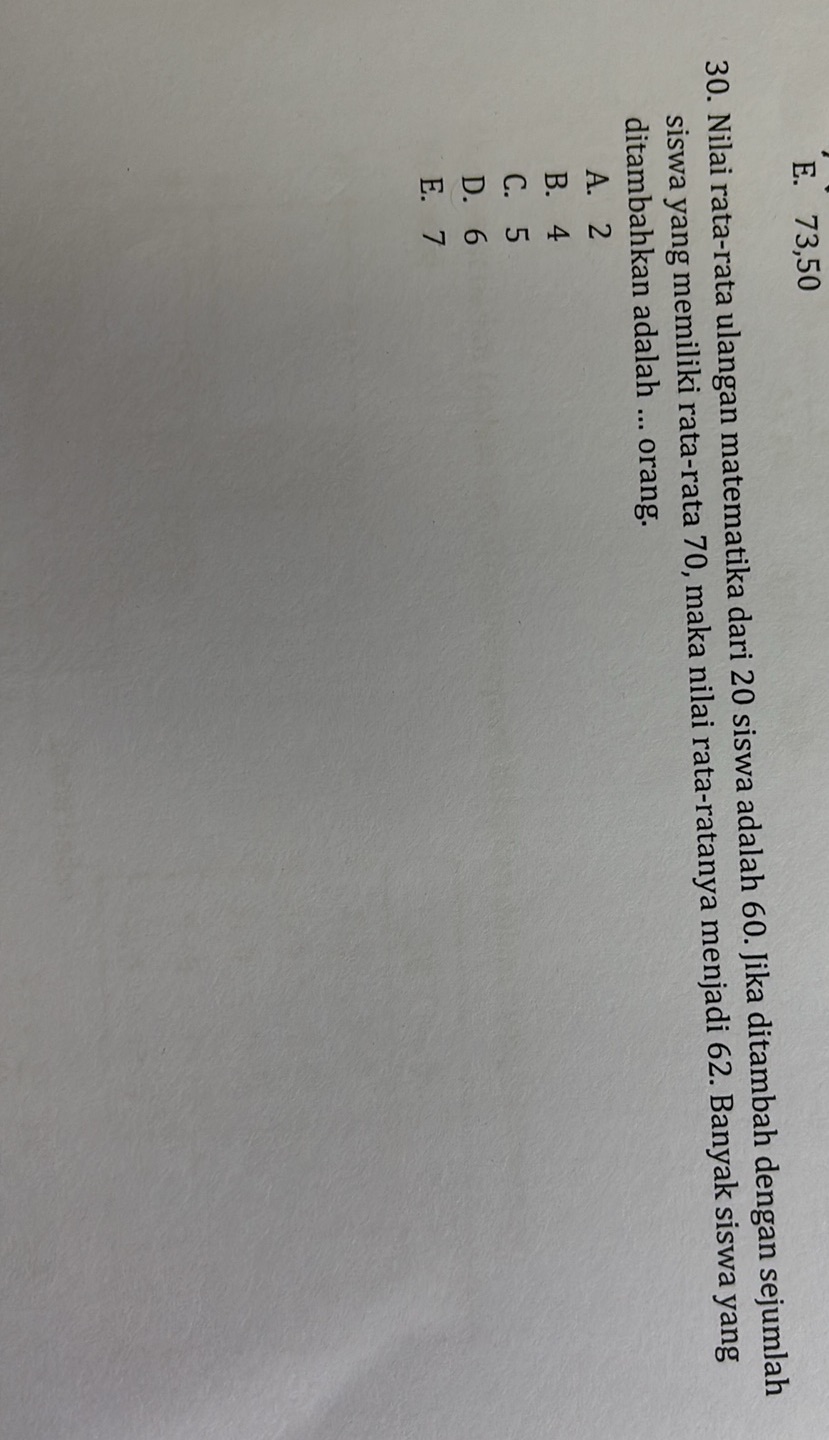 30. Nilai rata-rata ulangan matematika dari | StudyX