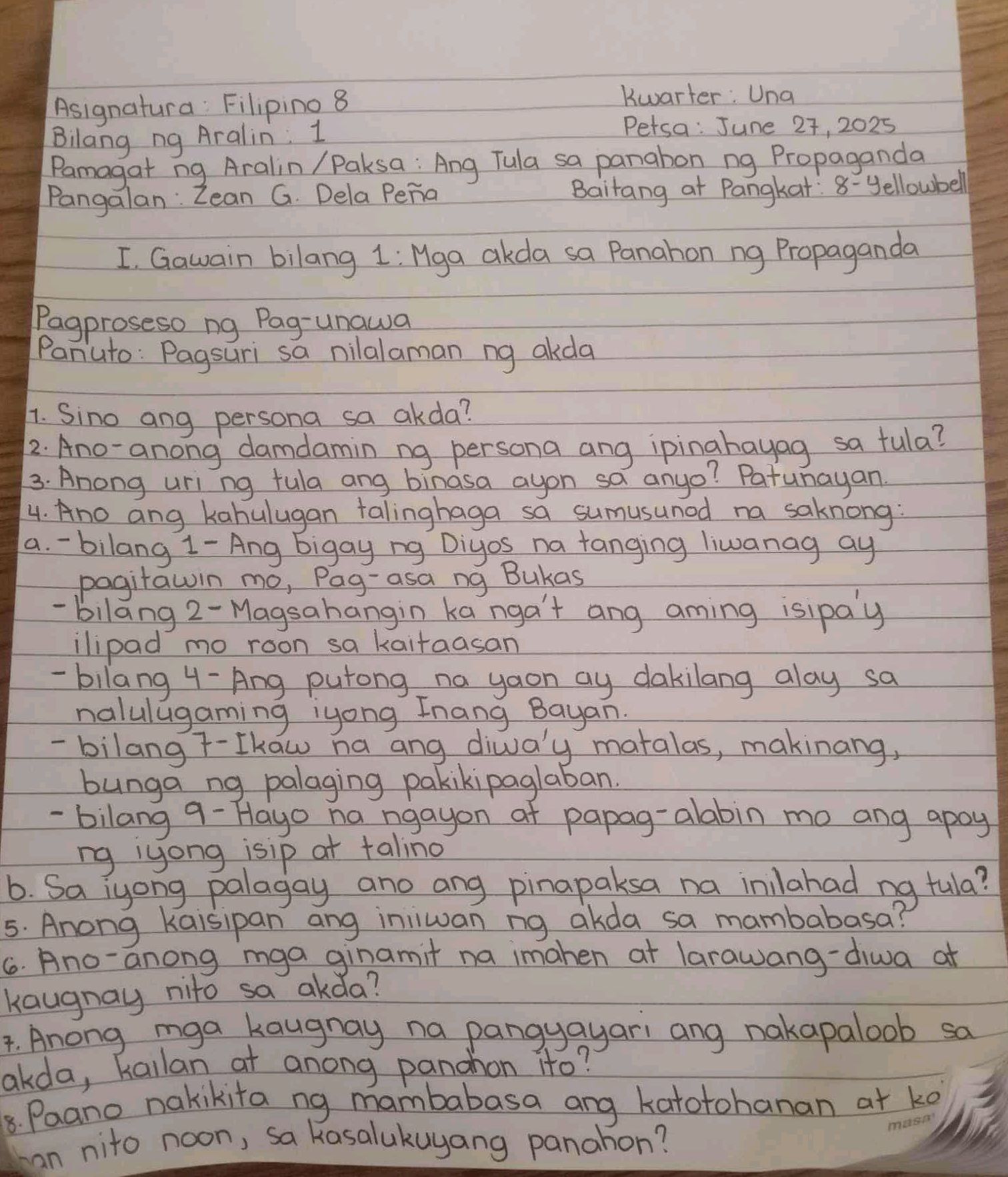 I. Gawain bilang 1: Mga akda sa Panahon ng | StudyX