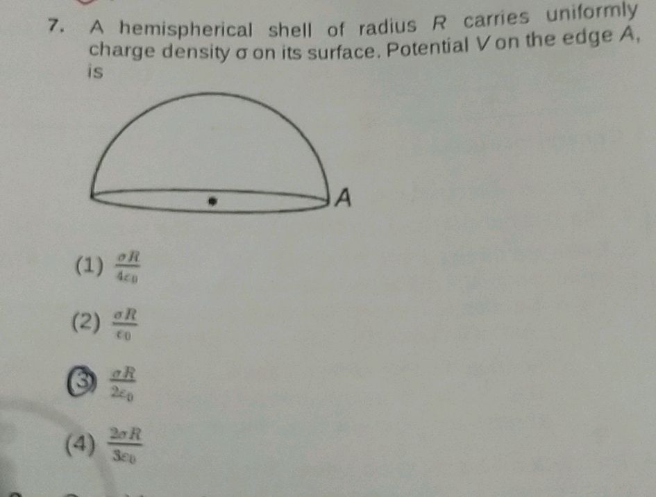 7. A hemispherical shell of radius R carries | StudyX