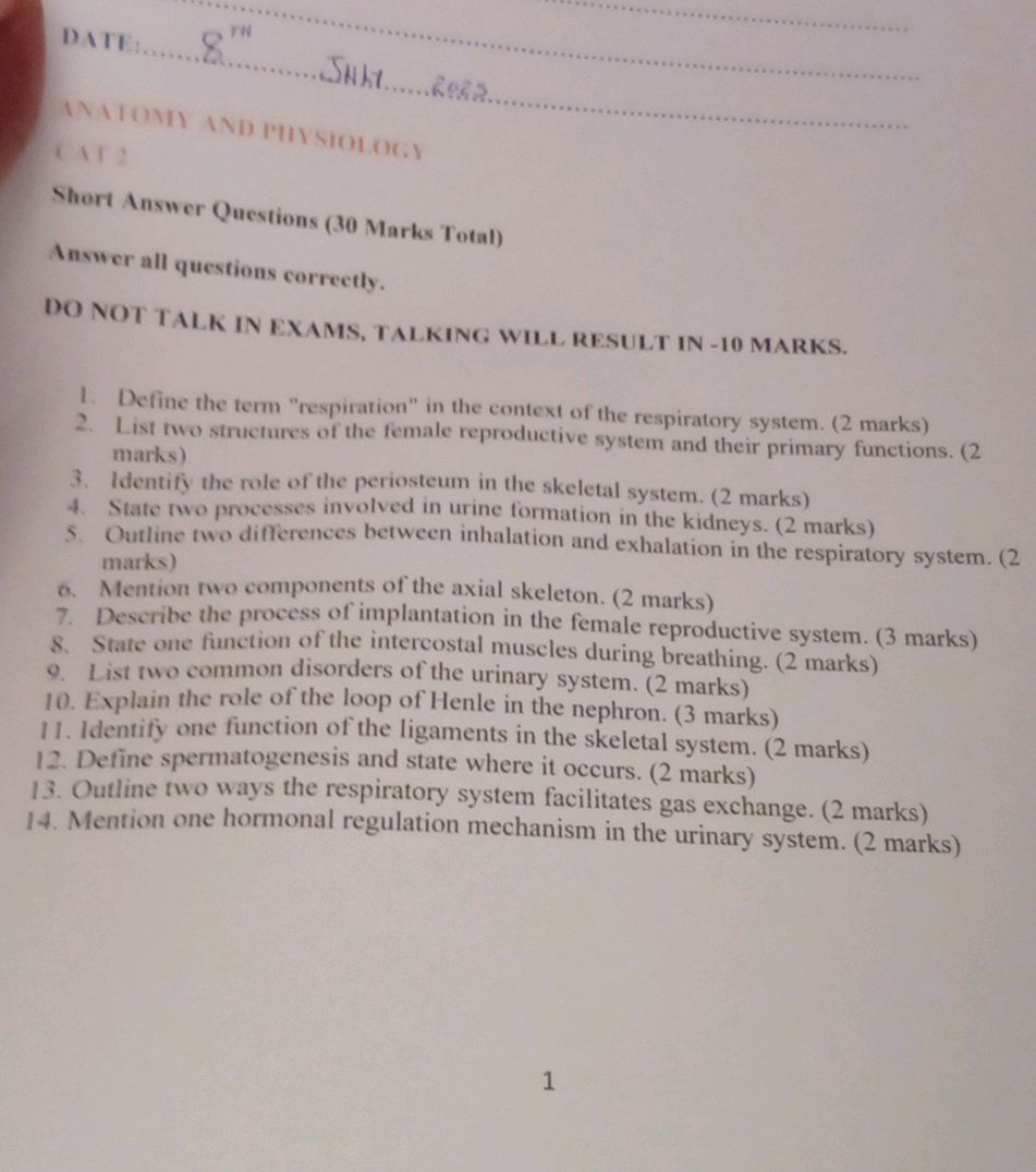 1. Define the term "respiration" in the | StudyX