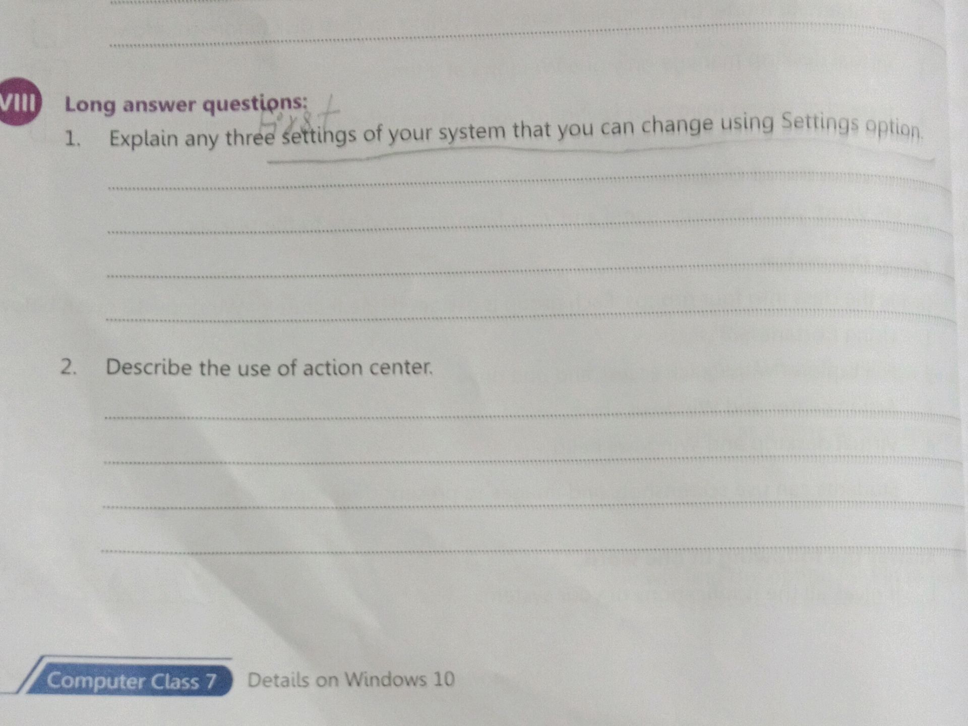 1. Explain any three settings of your system | StudyX