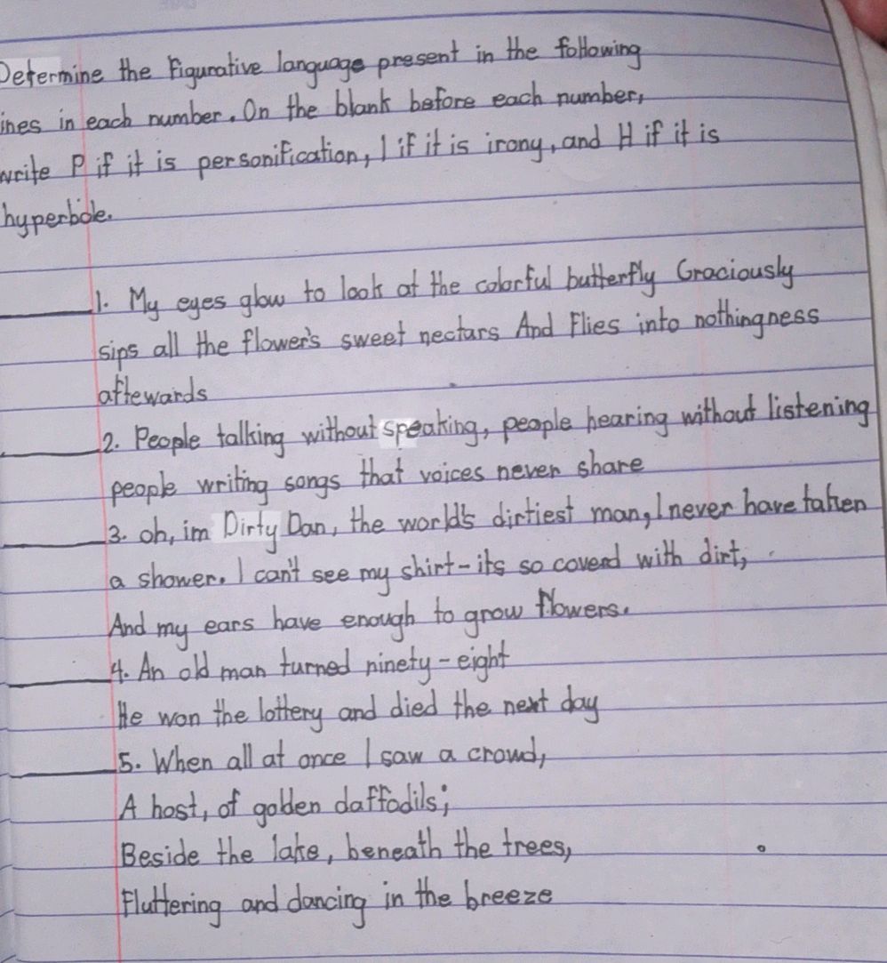 Determine the figurative language present in | StudyX