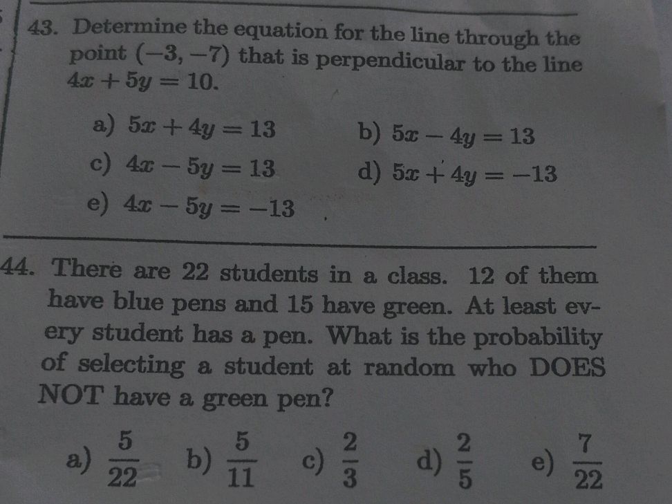 43. Determine the equation for the line | StudyX