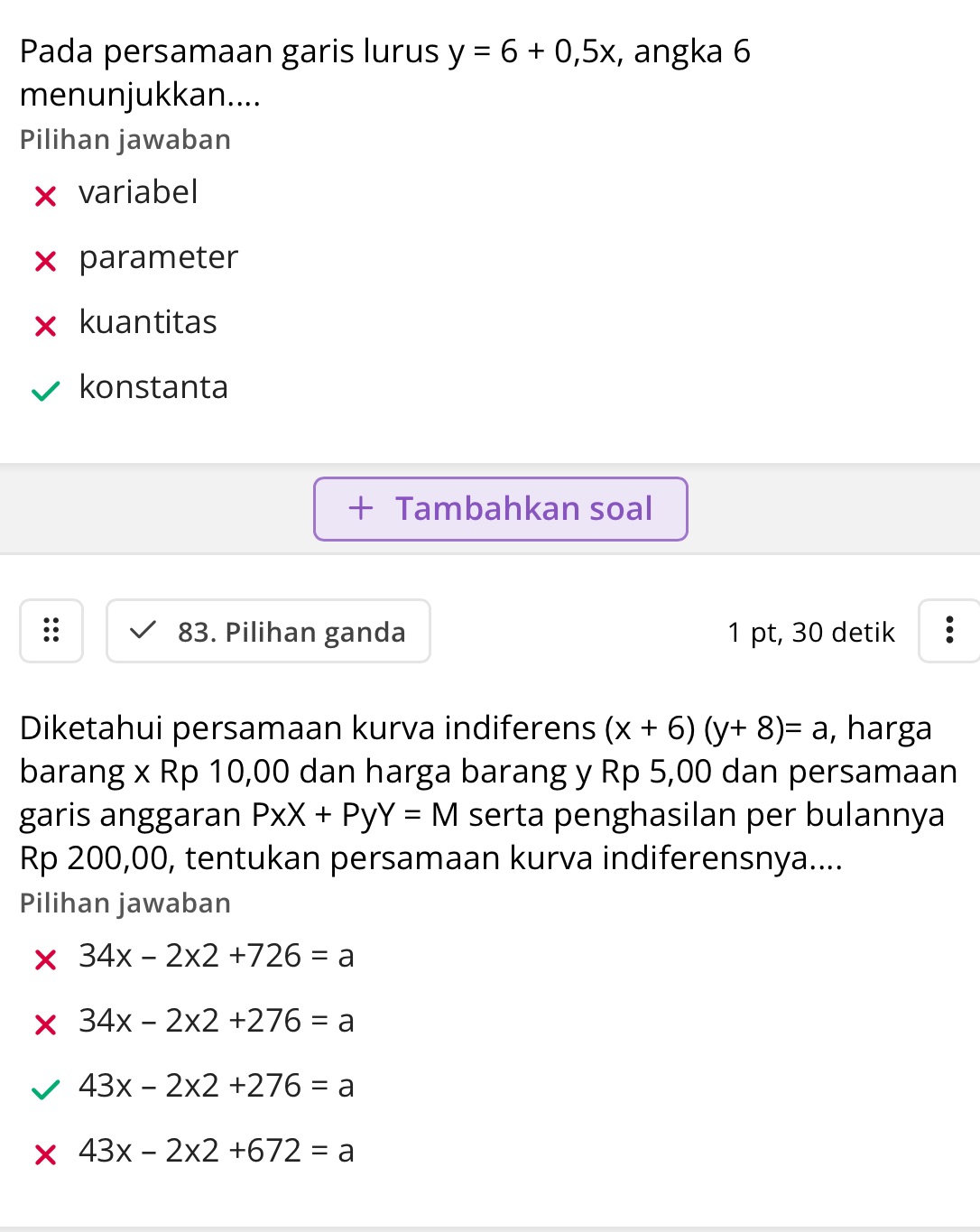 Pada persamaan garis lurus y = 6 + 0,5x, | StudyX