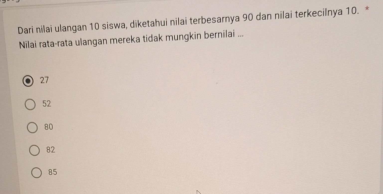 Dari nilai ulangan 10 siswa, diketahui nilai | StudyX