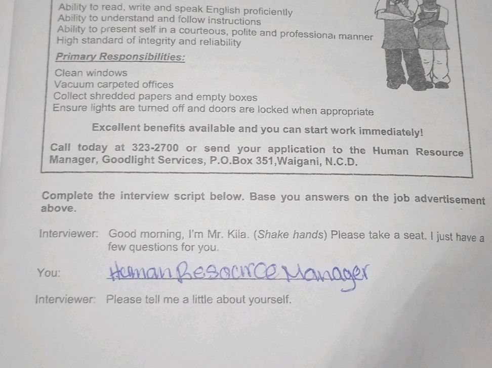 Complete the interview script below. Base | StudyX