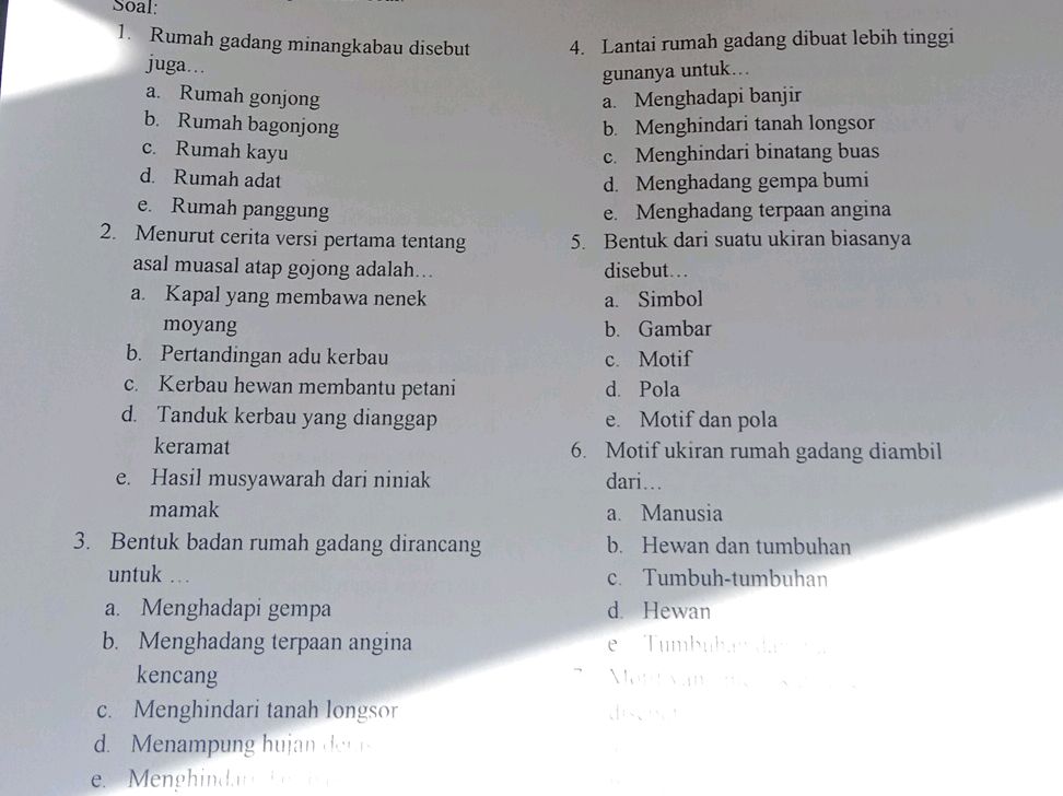 1. Rumah gadang minangkabau disebut juga... | StudyX