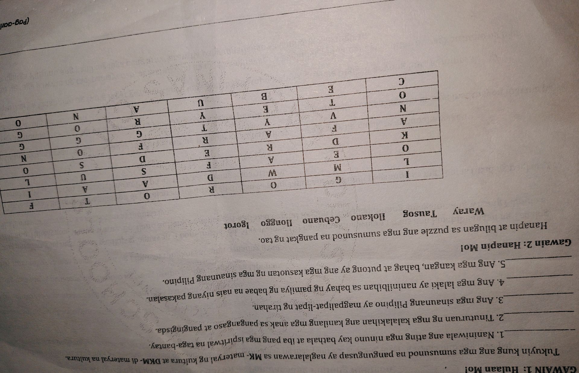 GAWAIN 1: Hulaan Mo! Tukuyin kung ang mga | StudyX