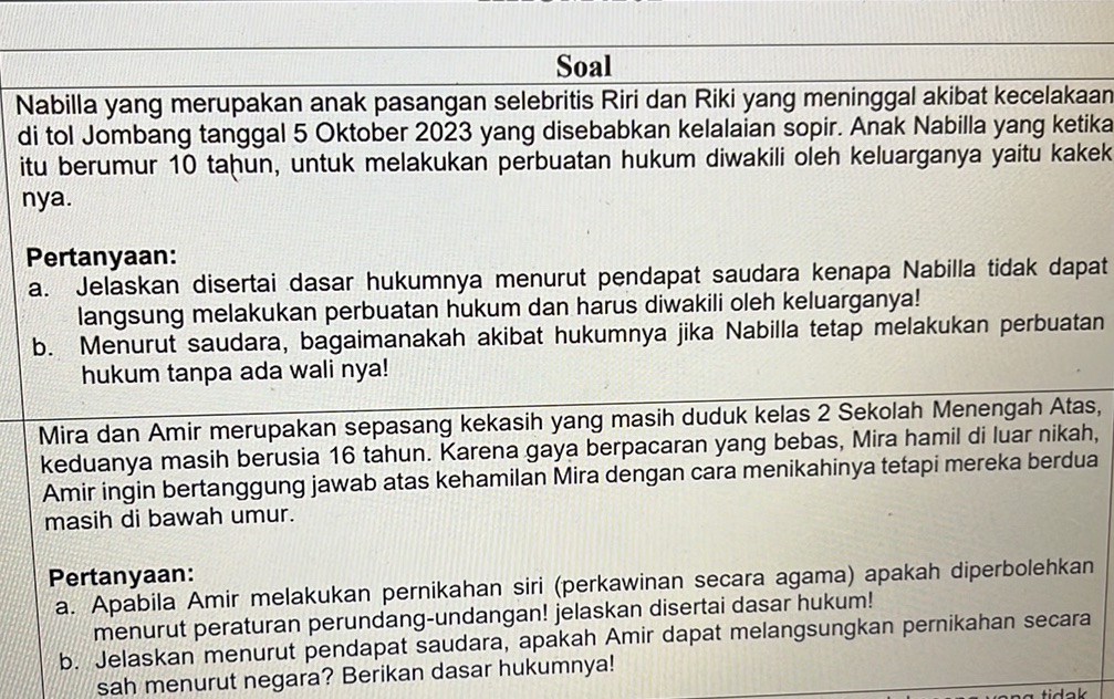 Soal Nabilla yang merupakan anak pasangan | StudyX