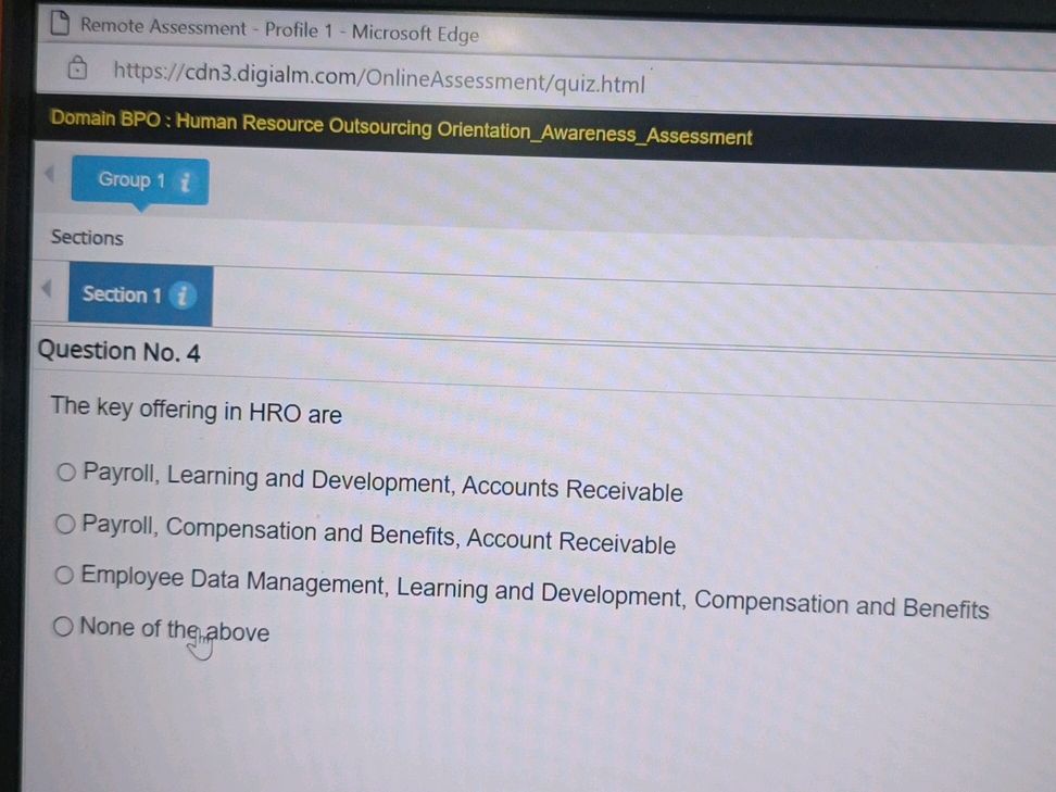 Question No. 4 The key offering in HRO are | StudyX