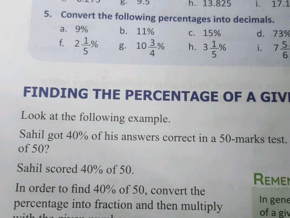 Convert the following percentages into