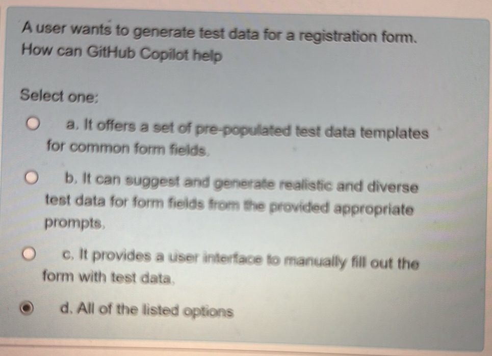 A user wants to generate test data for a | StudyX