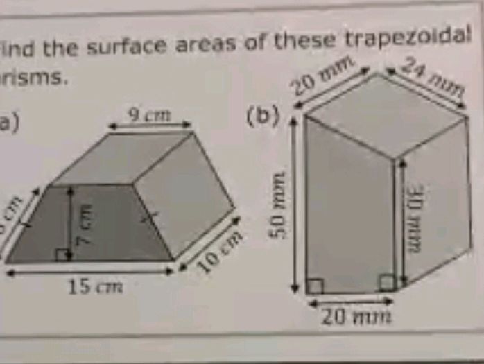 Find the surface areas of these trapezoidal | StudyX