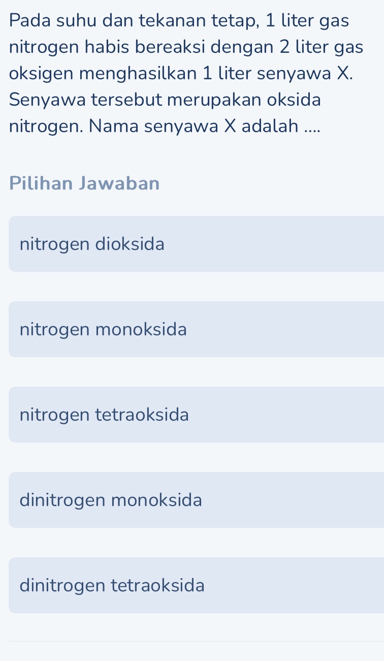 Pada suhu dan tekanan tetap, 1 liter gas | StudyX