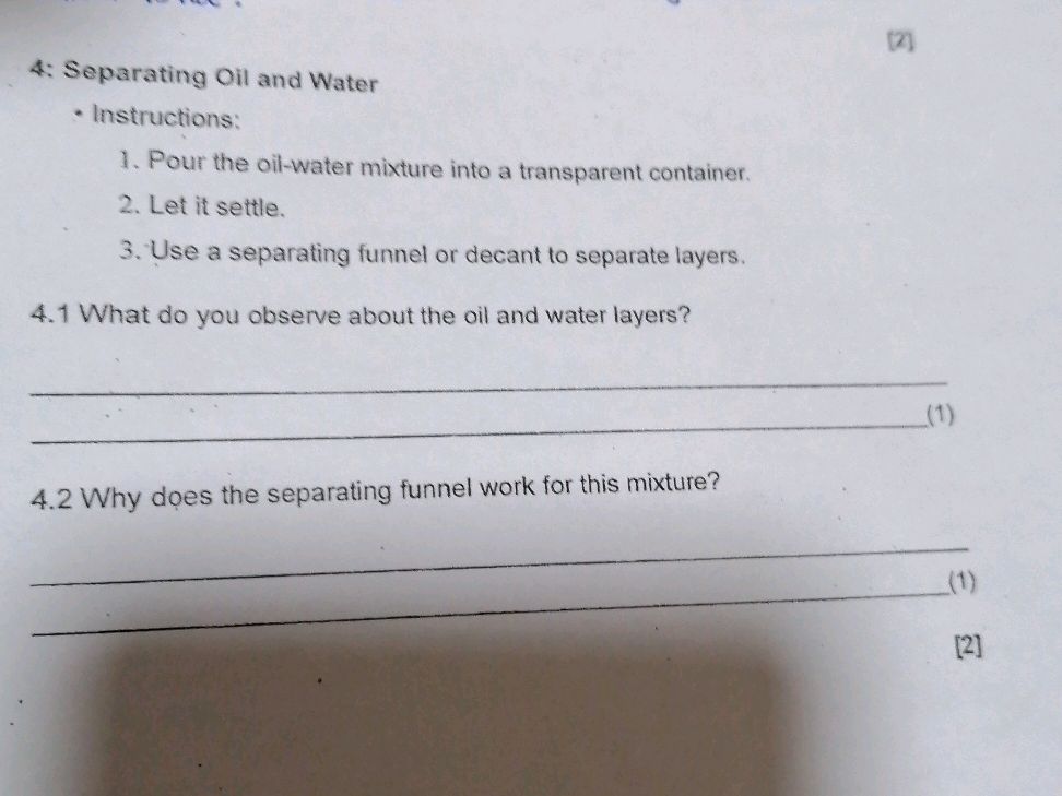 4: Separating Oil and Water • Instructions: