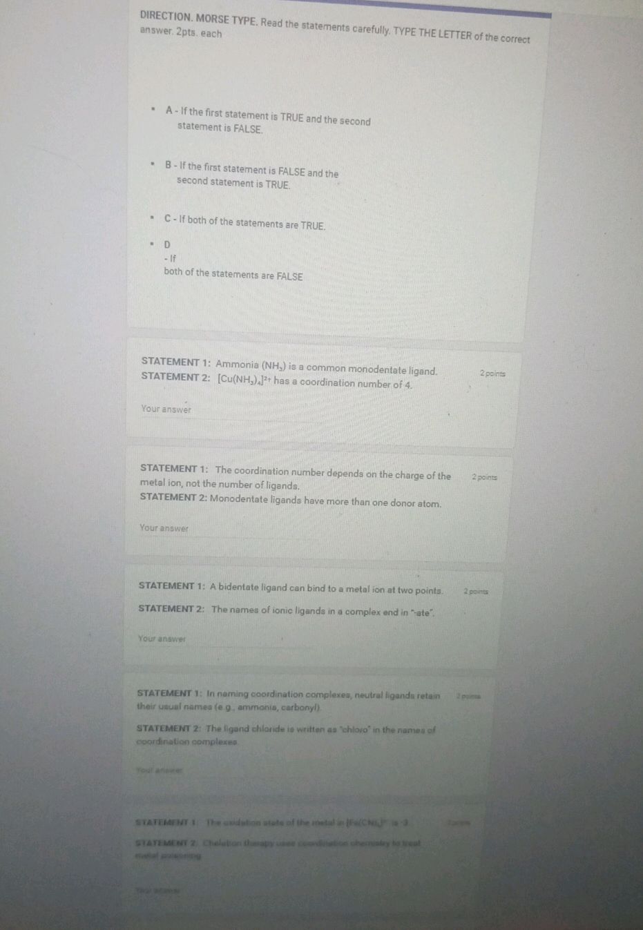 DIRECTION. MORSE TYPE. Read the statements | StudyX