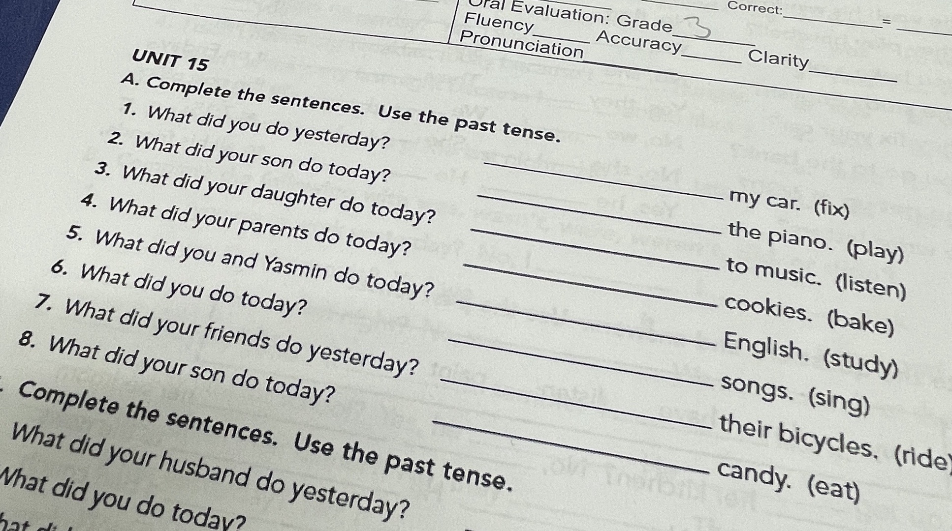 A. Complete the sentences. Use the past | StudyX