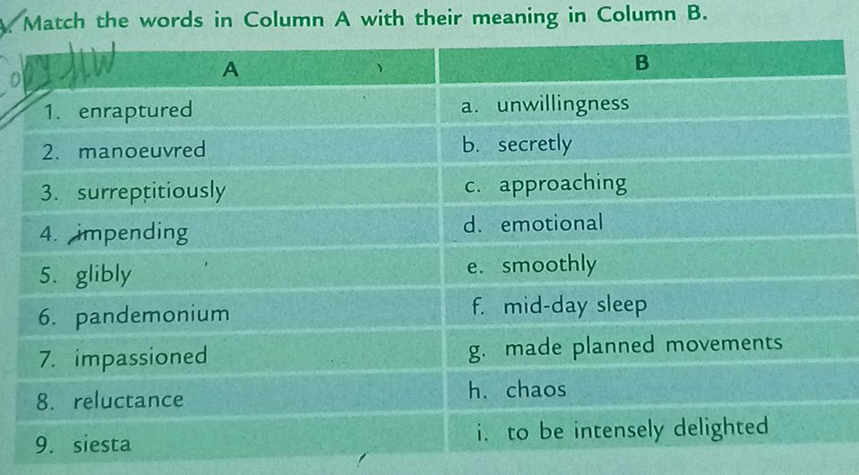 Match the words in Column A with their | StudyX