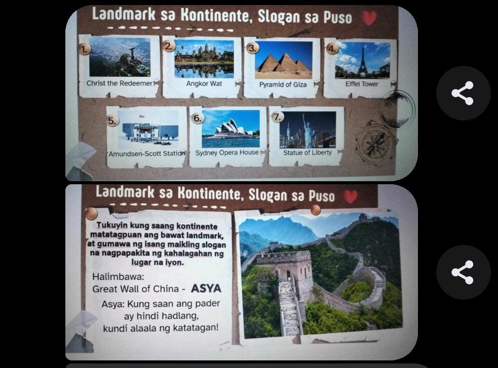 Landmark sa Kontinente, Slogan sa Puso 1.