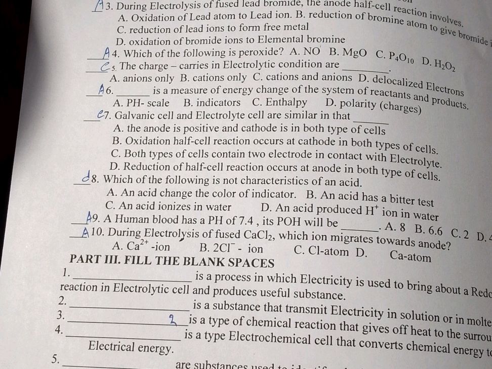 A3. During Electrolysis of fused lead | StudyX