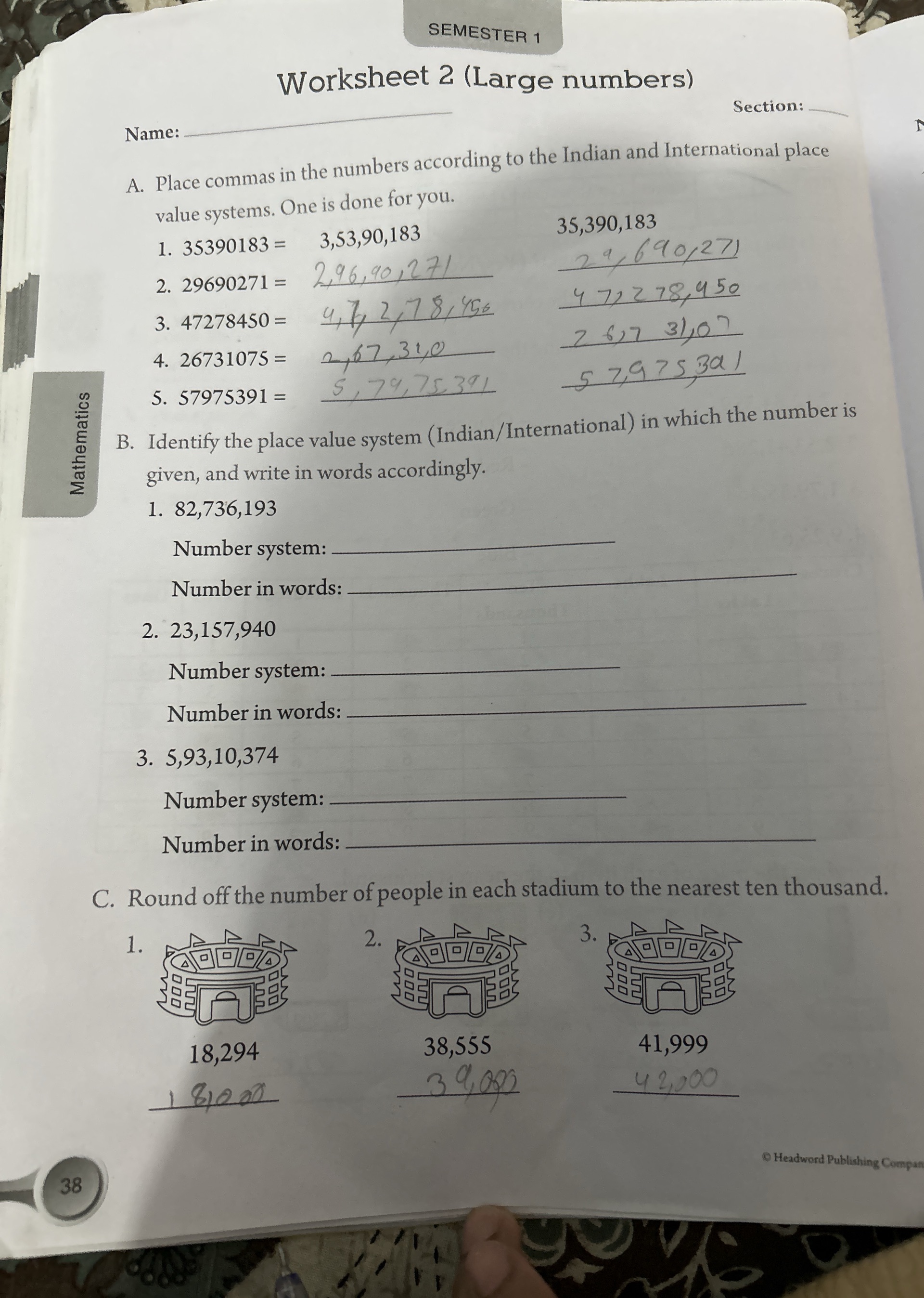 A. Place commas in the numbers according to | StudyX