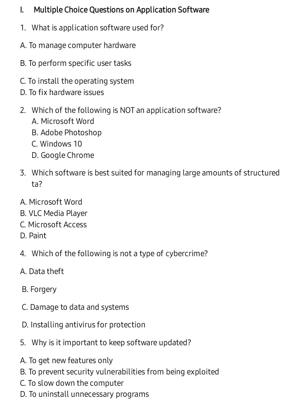 I. Multiple Choice Questions on Application | StudyX