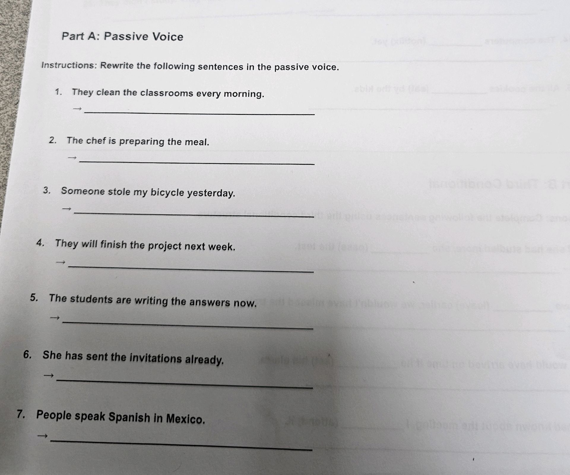 Part A: Passive Voice Instructions: Rewrite | StudyX