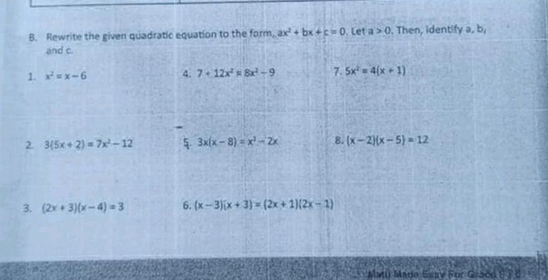 B. Rewrite the given quadratic equation to | StudyX