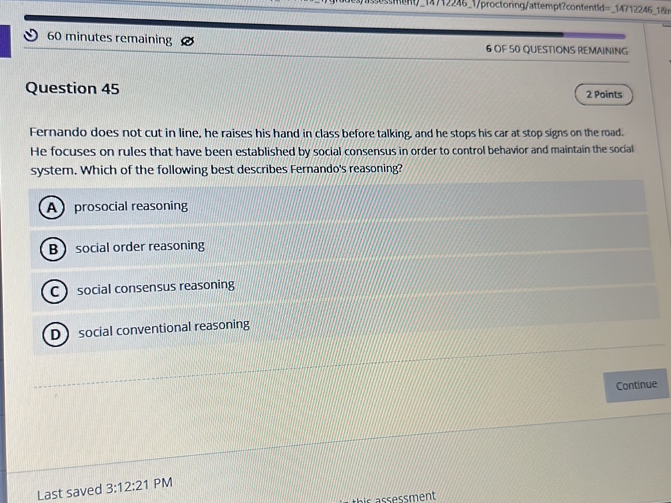 Question 45 Fernando does not cut in line,
