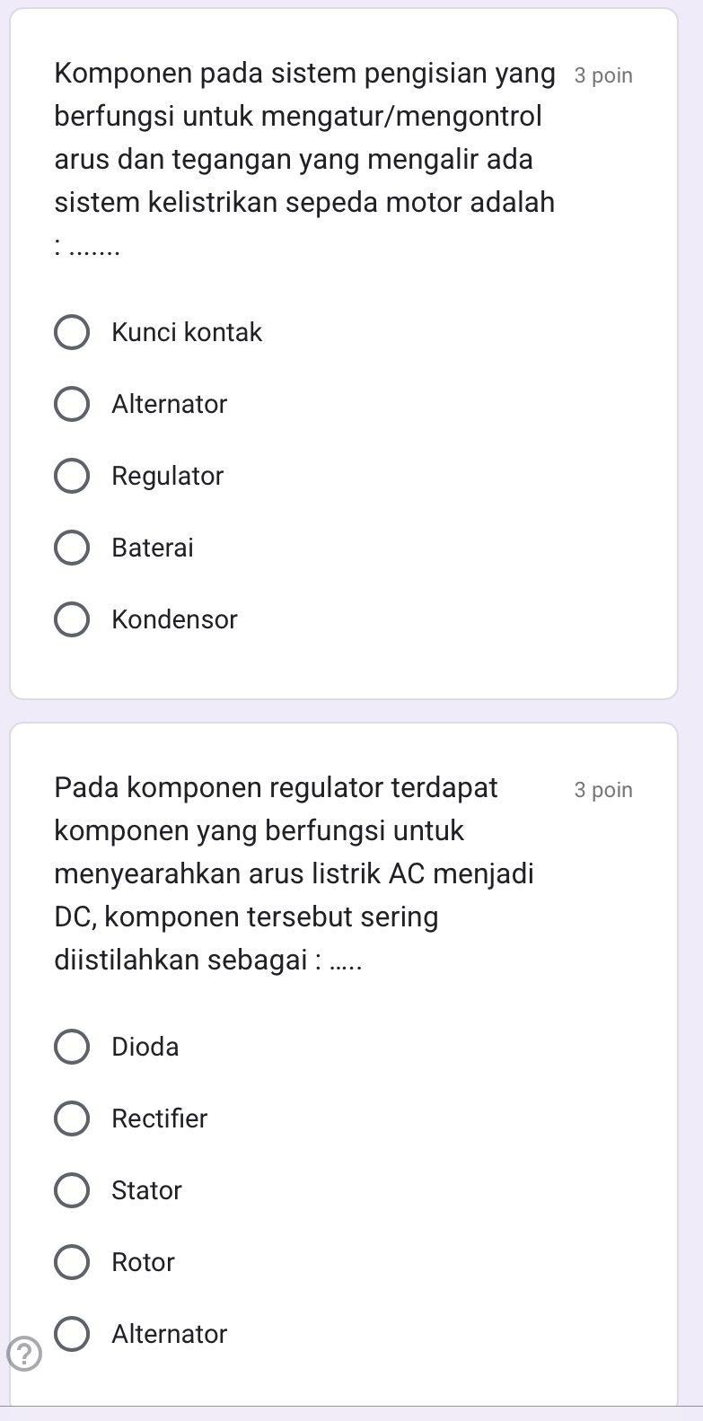 Komponen pada sistem pengisian yang | StudyX