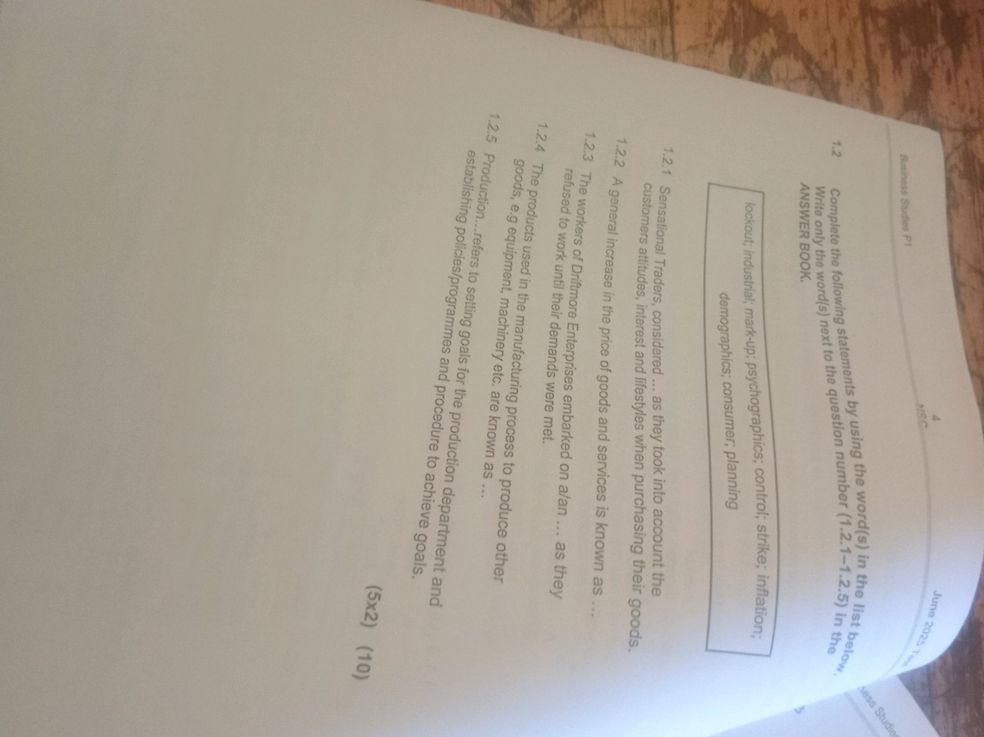 1.2 Complete the following statements by | StudyX