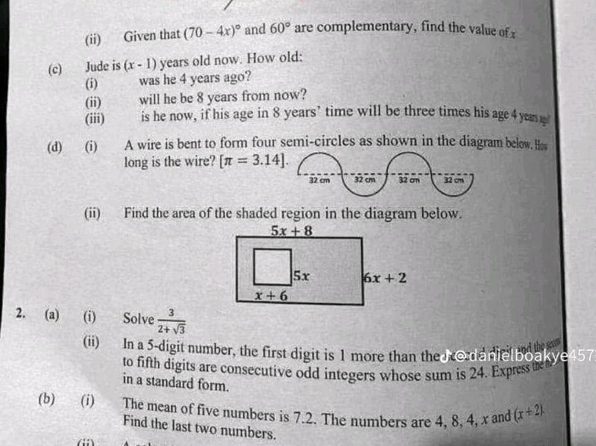 (ii) Given that $(70-4x)^ extdegree$ and | StudyX