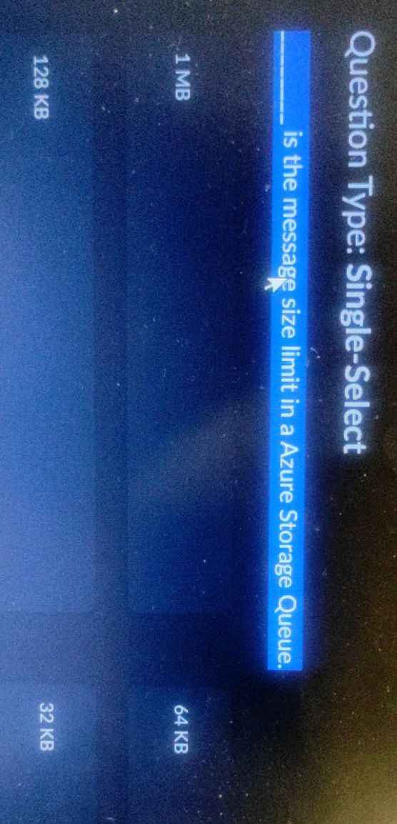 What is the message size limit in a Azure | StudyX