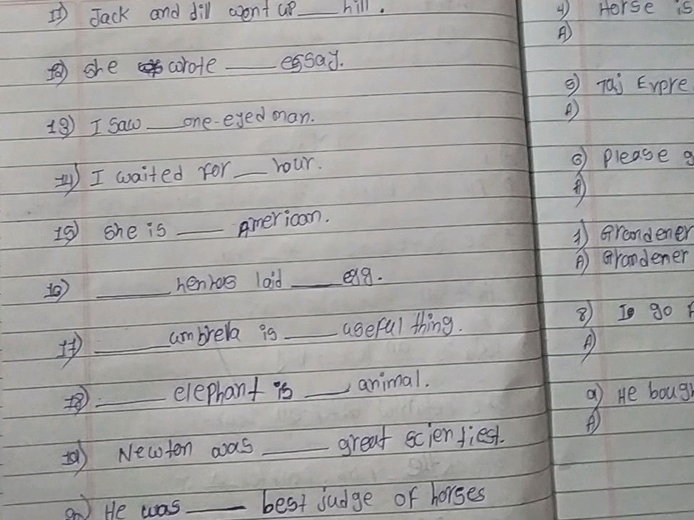 11) Jack and dill wont up ____ hill. 12) she | StudyX