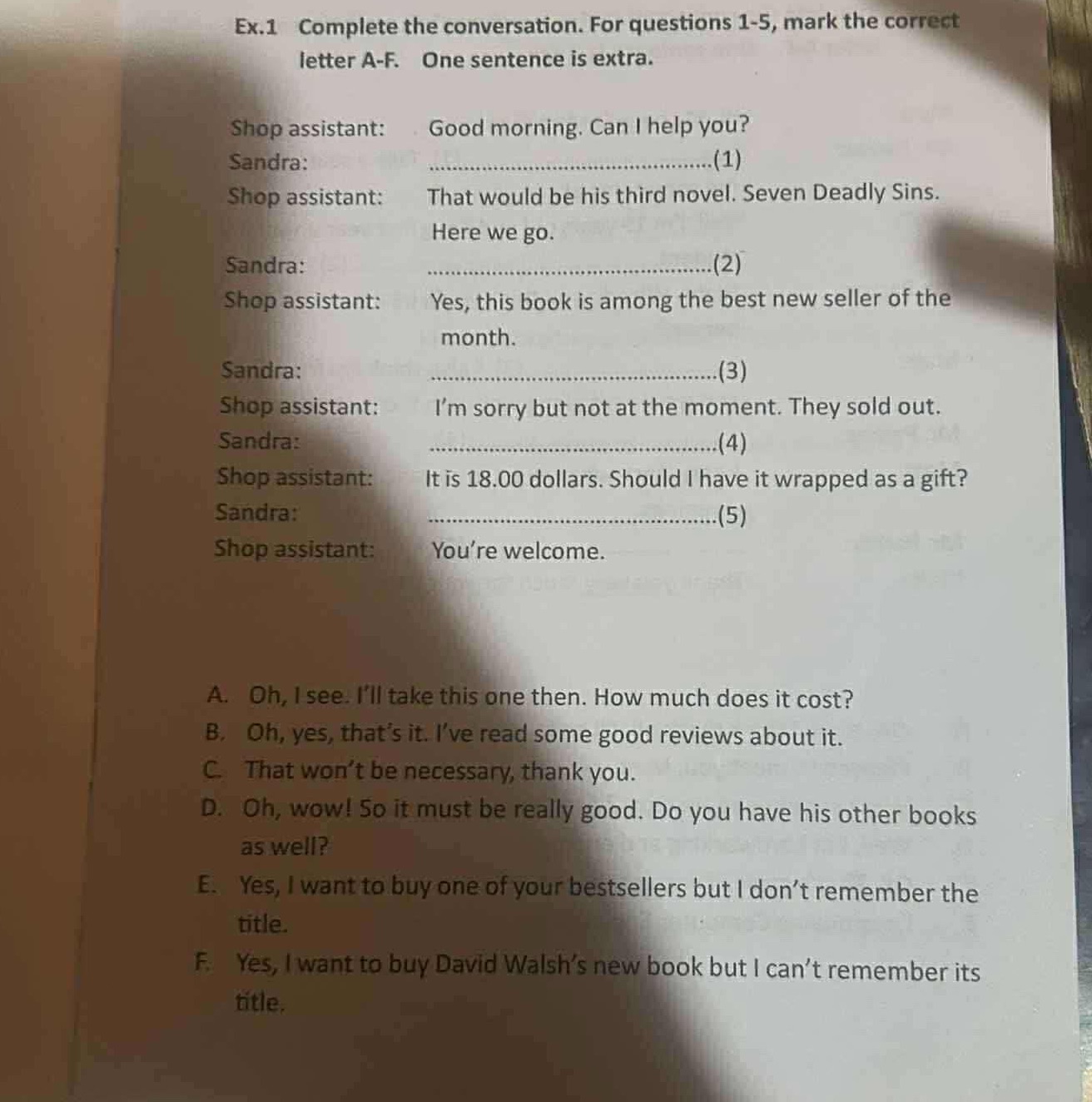 Ex.1 Complete the conversation. For | StudyX